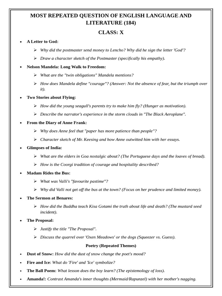 Most Repeated Question of English Language and Literature | PDF
