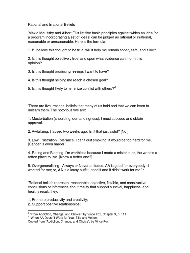 Rational and Irrational Beliefs | Download Free PDF | Positive ...