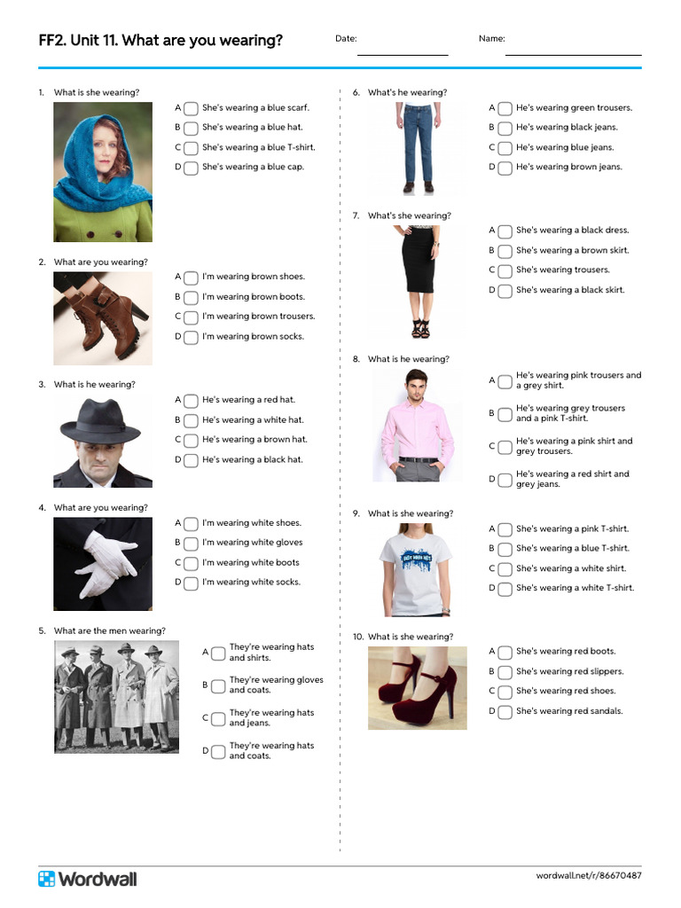 Ff2 Unit 11 What Are You Wearing Quiz | PDF