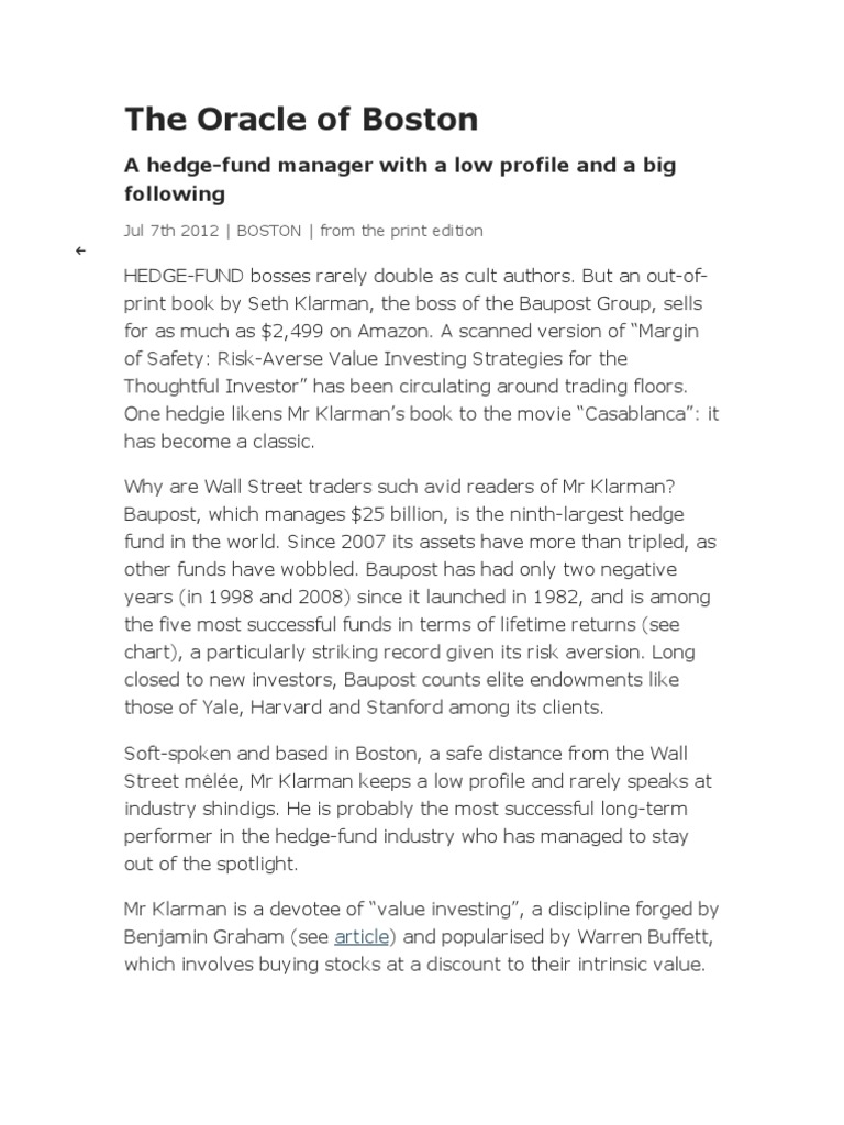 The Oracle of Boston | PDF | Hedge Fund | Value Investing