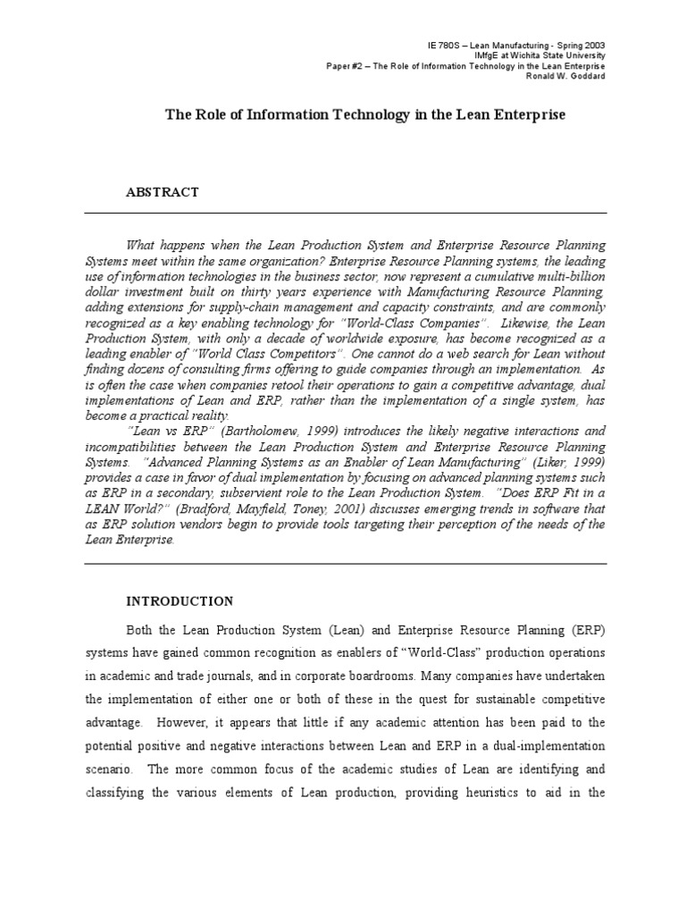 The Role of Information Technology in The Lean Enterprise | PDF ...