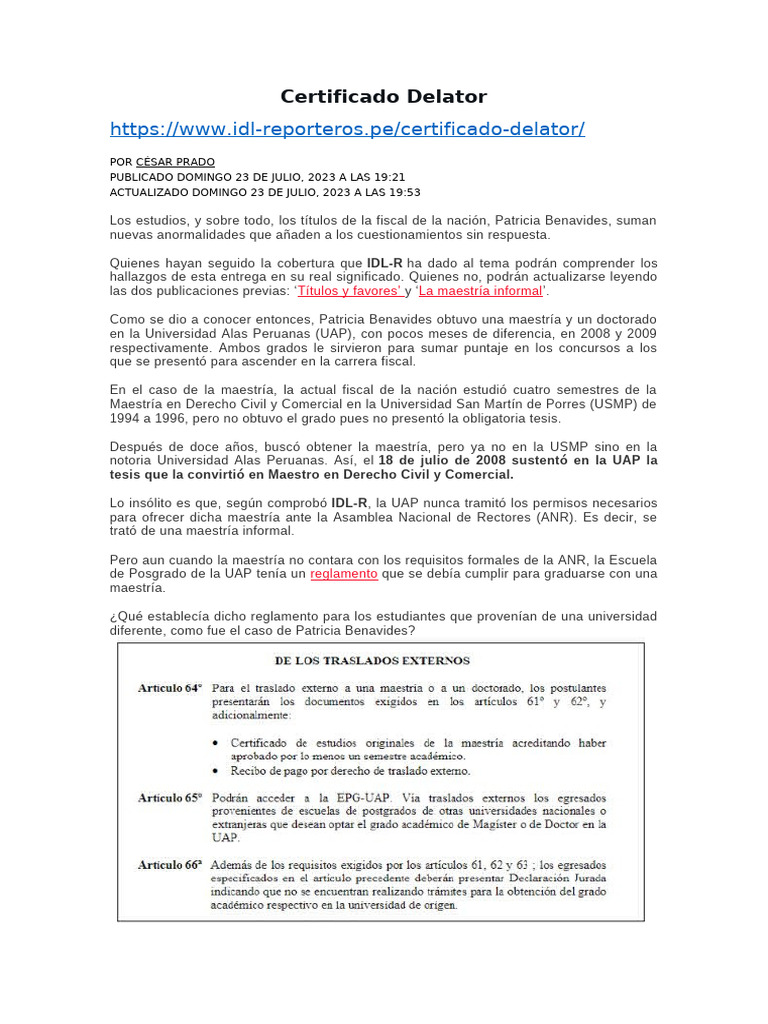 Certificado Delator 2 | PDF