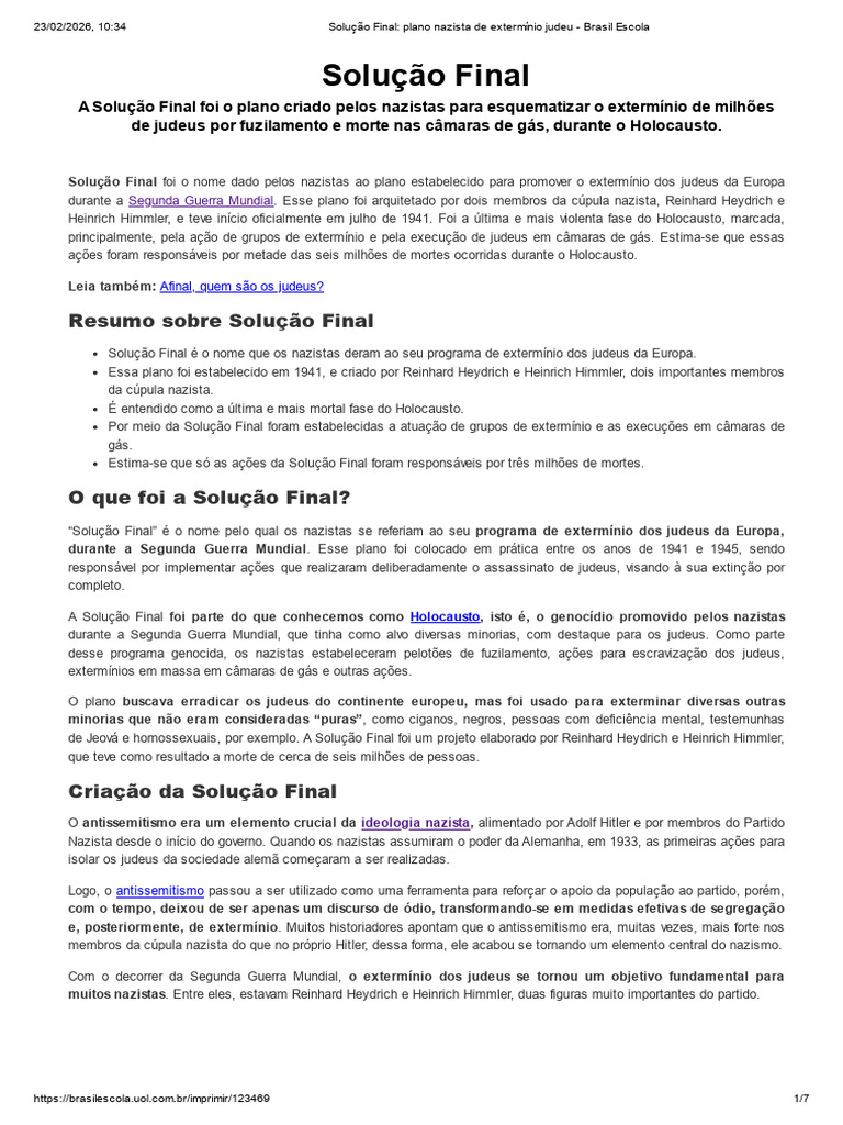 Solução Final - Plano Nazista de Extermínio Judeu - Brasil Escola | PDF ...