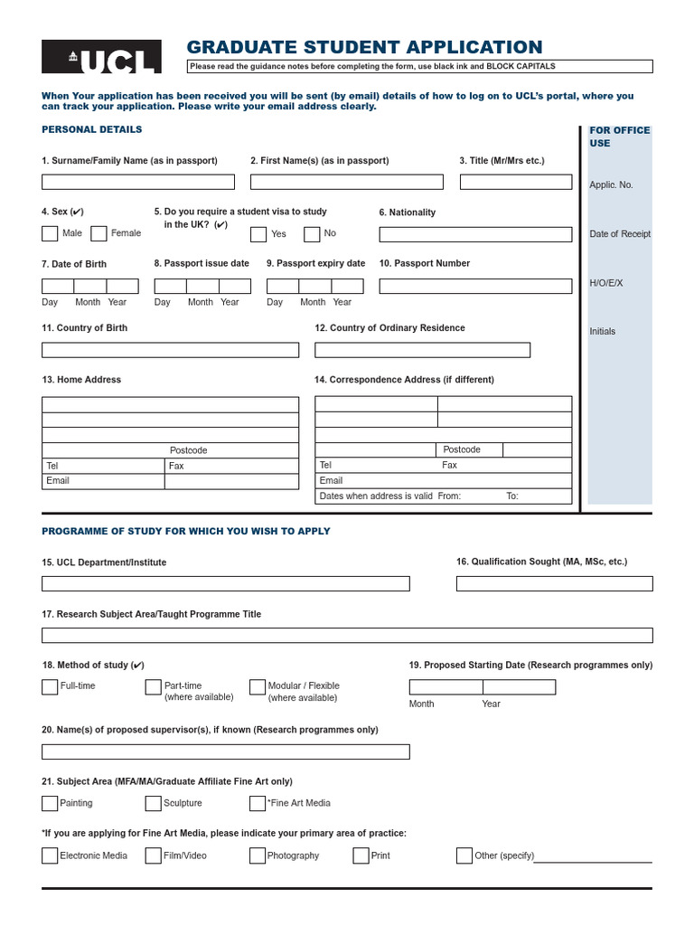 Graduate Student Application: Please Read The Guidance Notes Before ...
