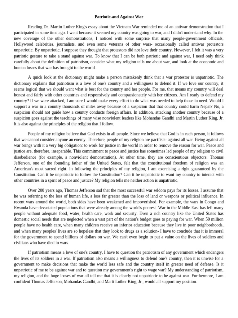 Sample of Persuasive Essay | PDF | Martin Luther King Jr. | Pacifism