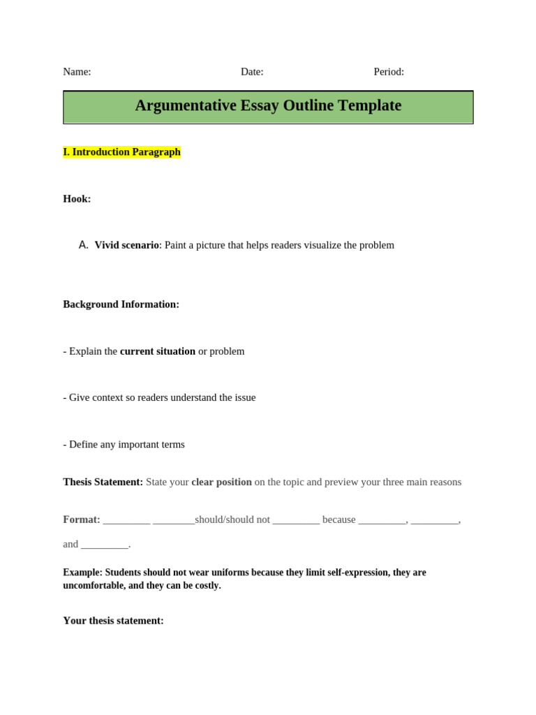 Argumentative Essay Outline Template-1 | PDF | Essays | Argument
