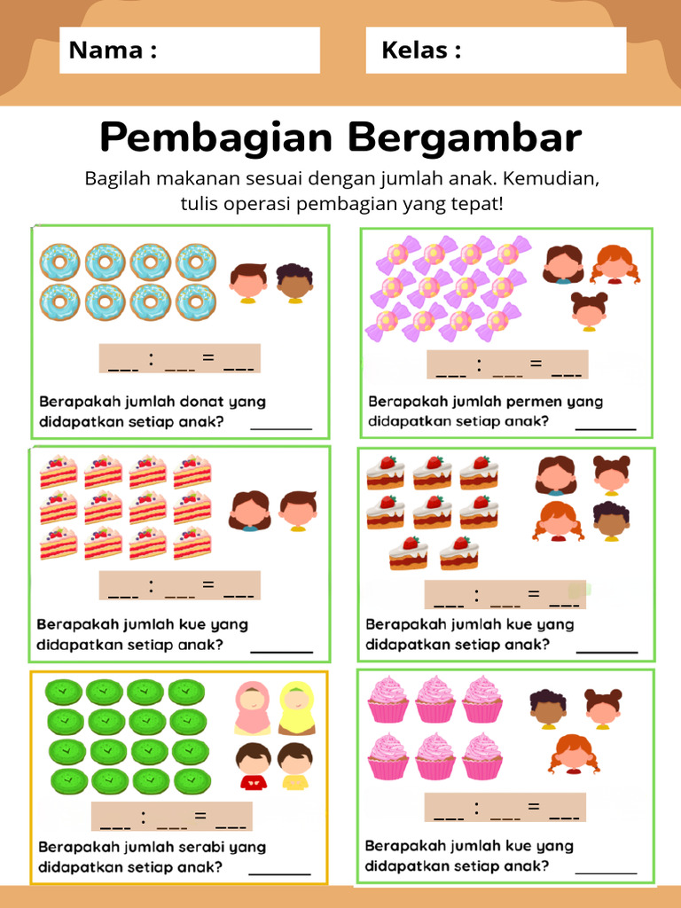Perkalian Bergambar Lembar Kerja Cokelat Putih Minimalis | PDF