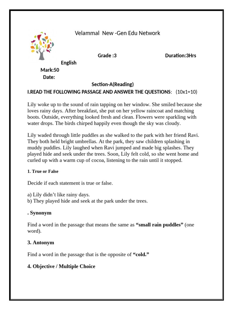 Gr3 English SA1 ModelQP | PDF