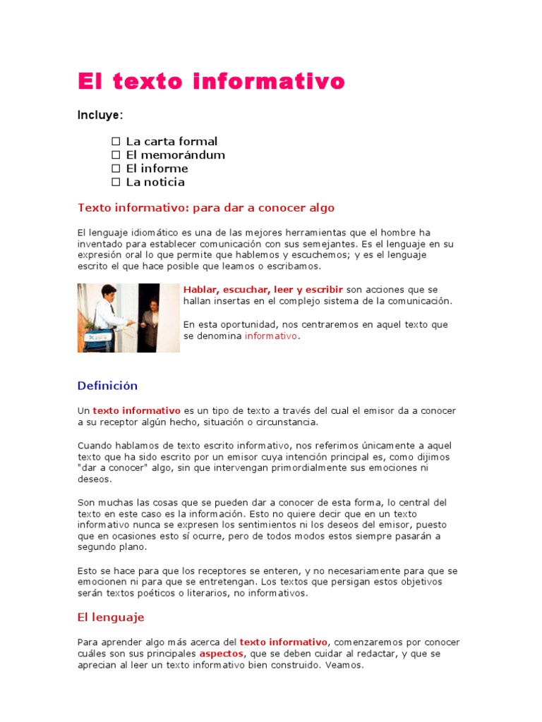 Características del Texto Informativo | PDF | Artes del Lenguaje y ...
