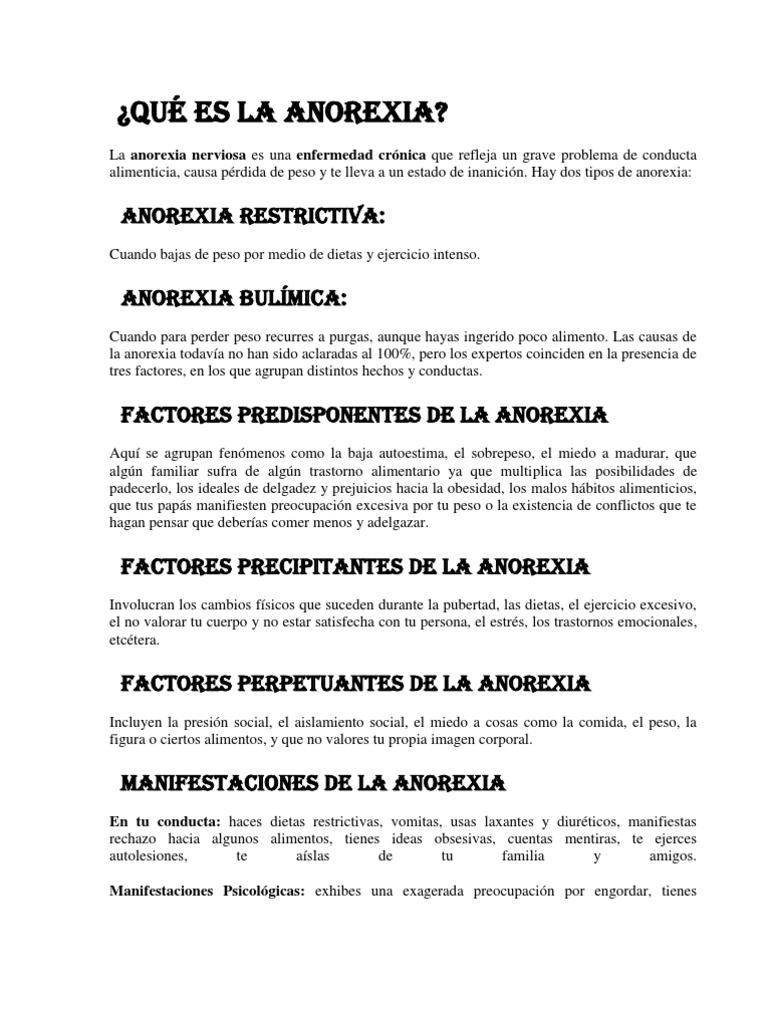 Que Es La Anorexia | PDF | Desorden alimenticio | Anorexia nerviosa