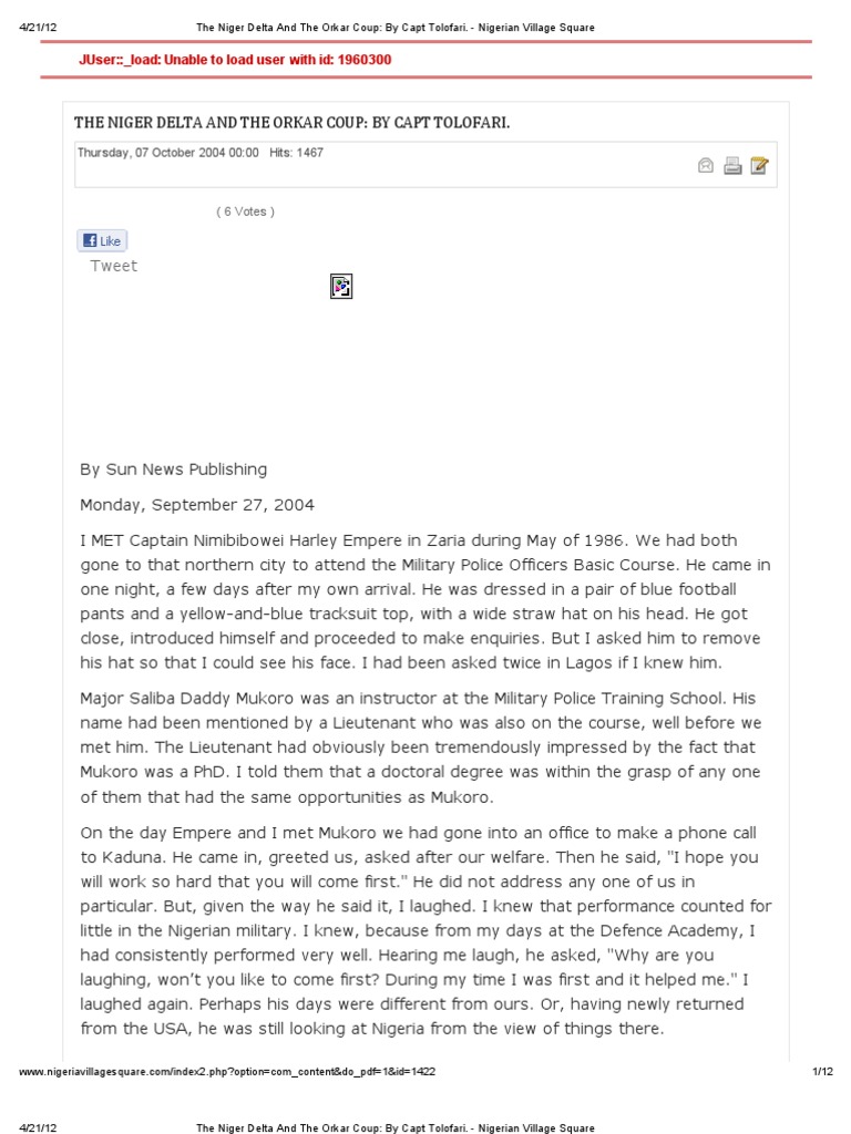 The Niger Delta and The Orkar Coup - by Capt Tolofari Part 1 | PDF ...