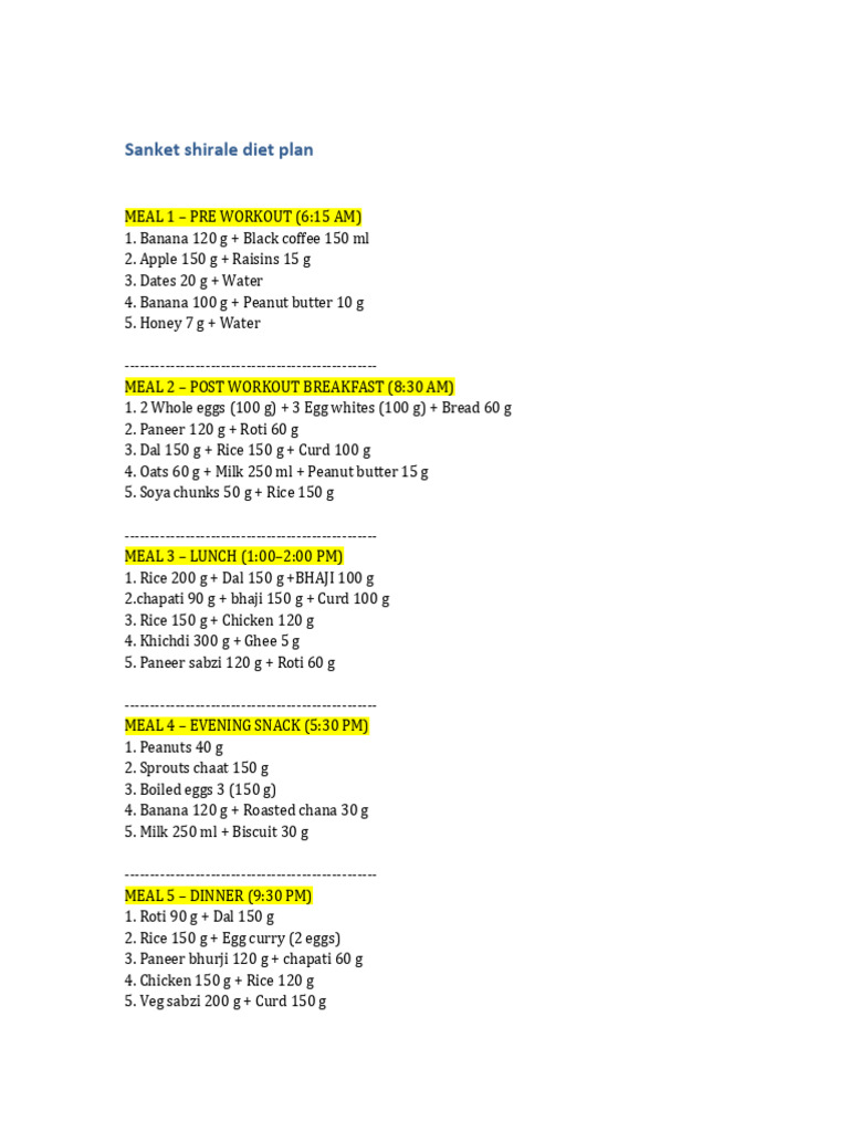 Sanket Shirale Diet - Plan | PDF