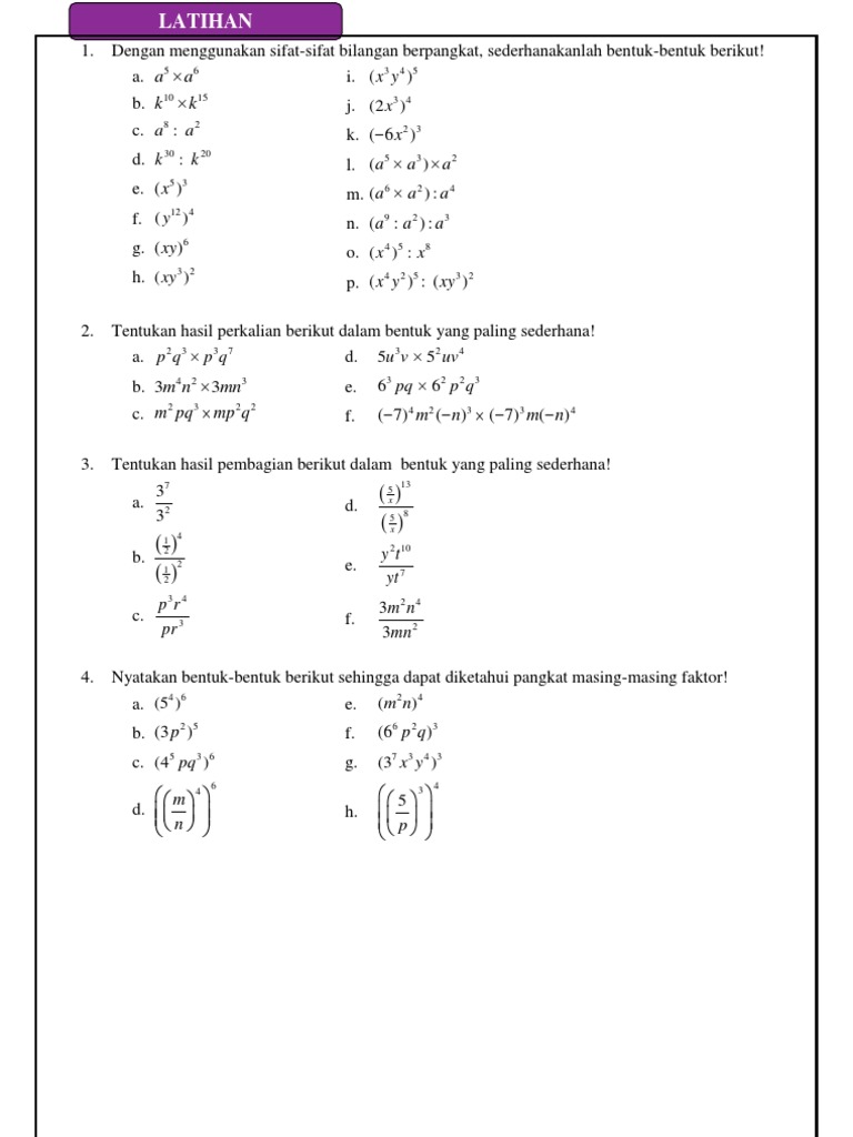 Pangkat Bulat Positif + Sifat-Sifat Perpangkatan | PDF