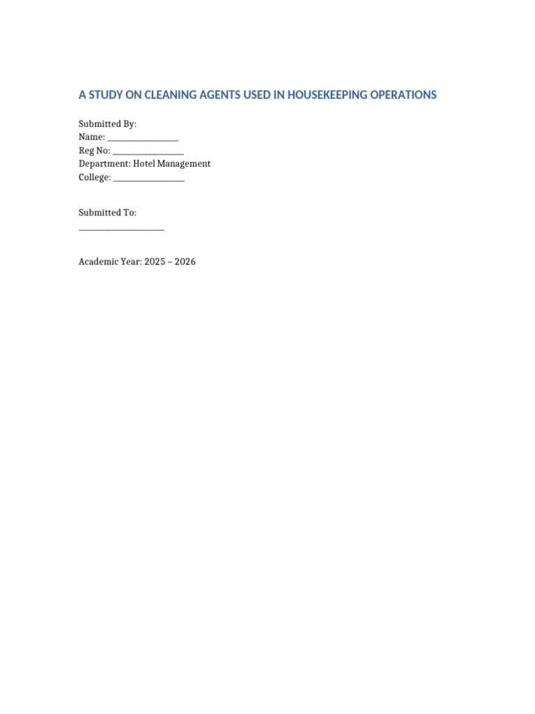 Housekeeping Cleaning Agents Project | PDF | Housekeeping | Industrial ...