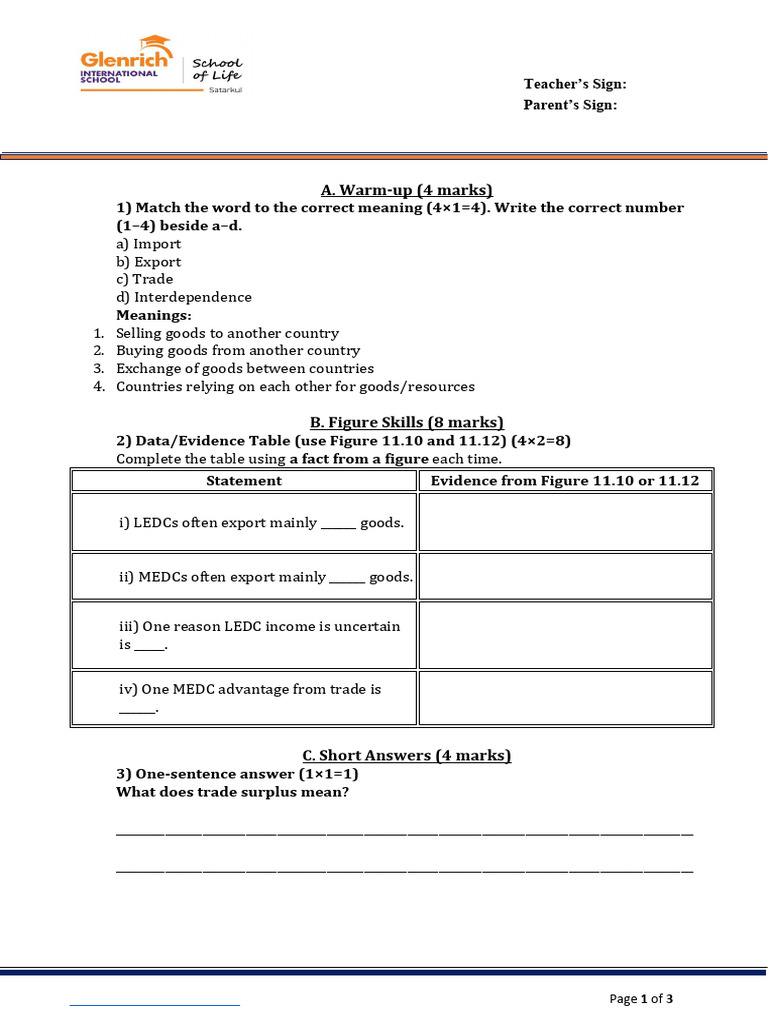 Worksheet On World Trade and Interdependence | PDF | Economies
