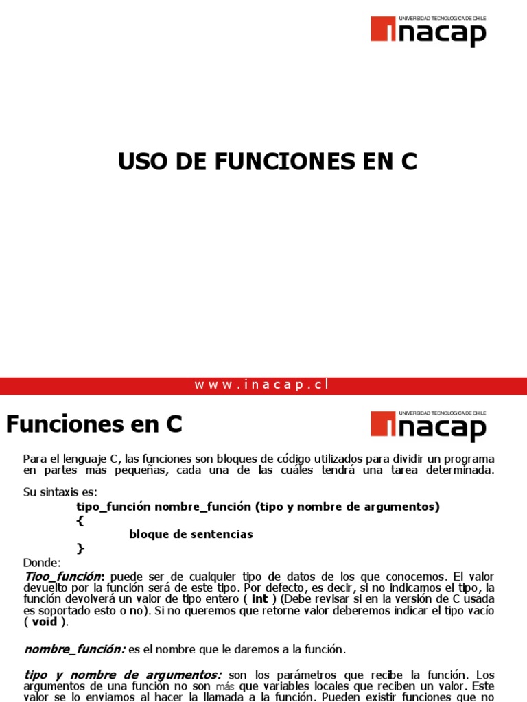 Funciones en C | PDF | Función (Matemáticas) | Algoritmos