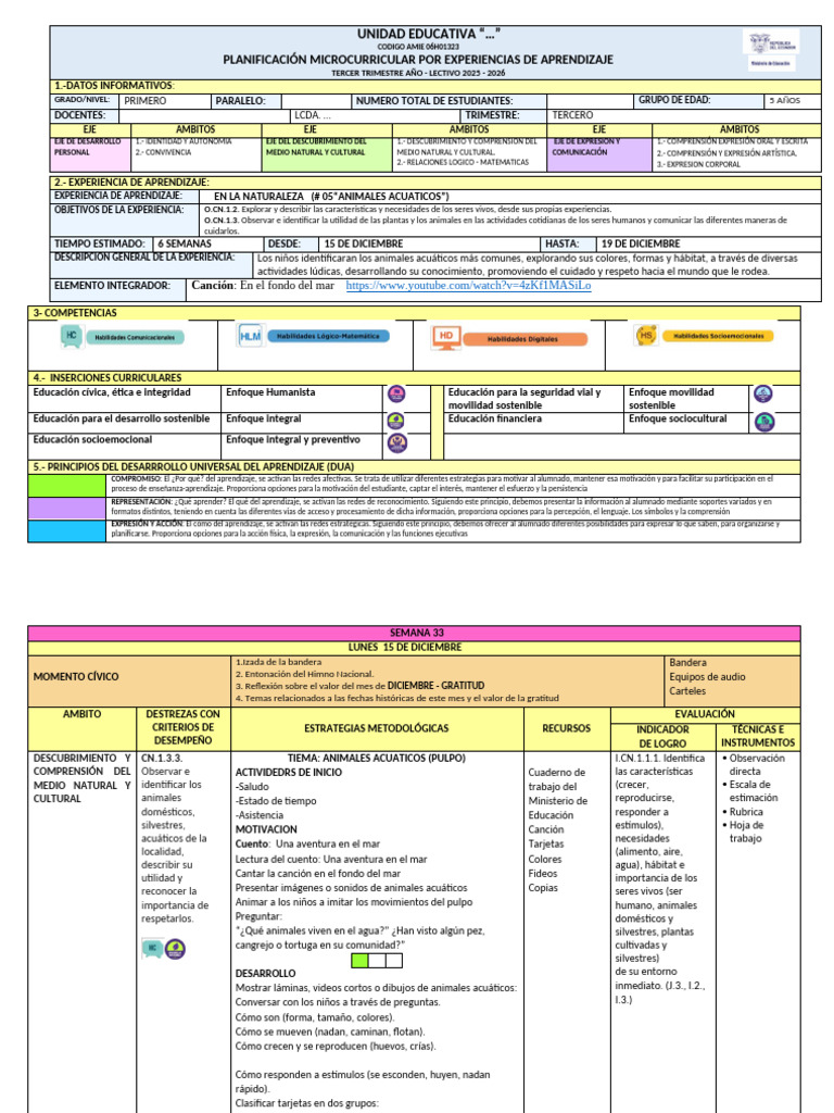 Plani 33 Prep Ani. Acuaticos | PDF | Aprendizaje | Evaluación