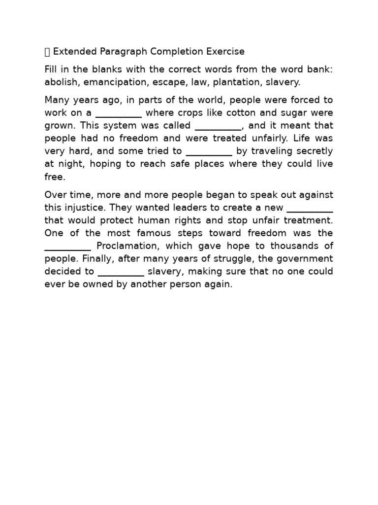 ? Extended Paragraph Completion Exercise | PDF