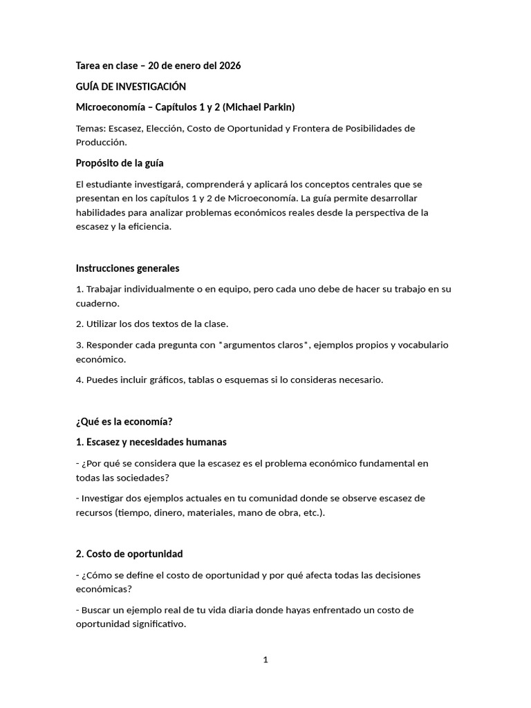 Tarea en Clase Cap. 1 y 2 MP | PDF | Costo de oportunidad | Microeconomía