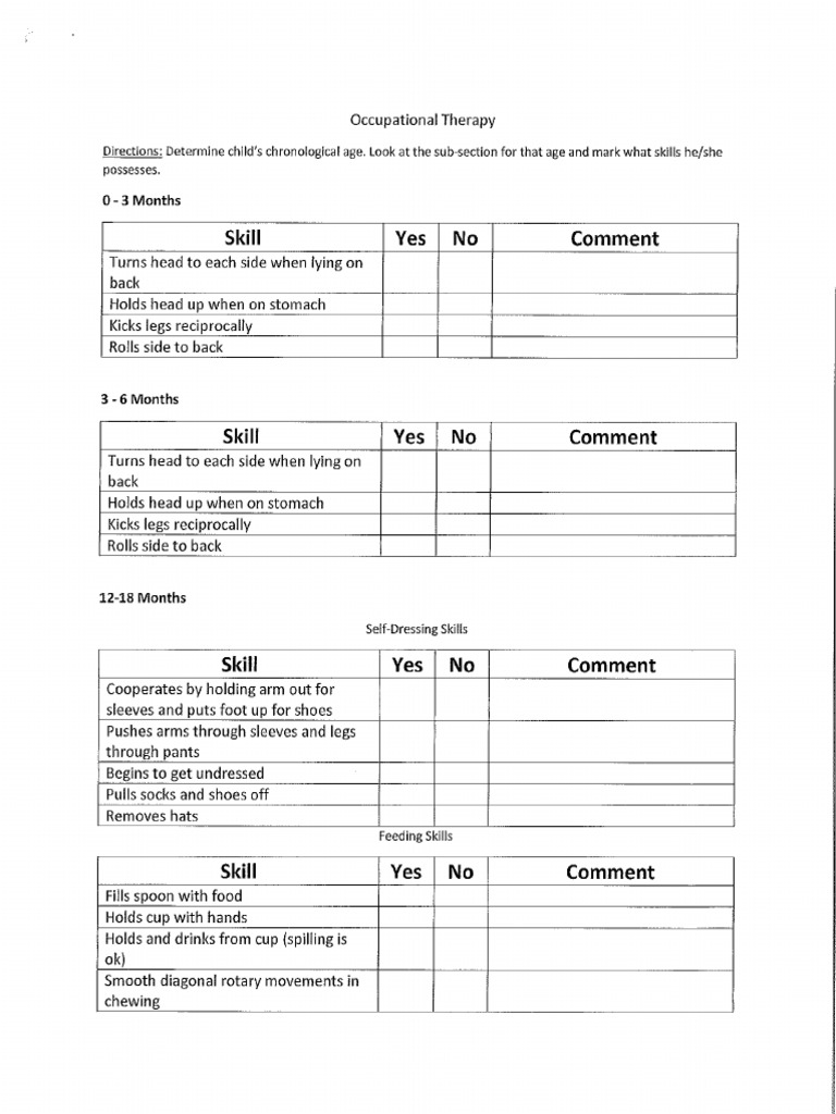 OT - Age-Skill Checklist | PDF