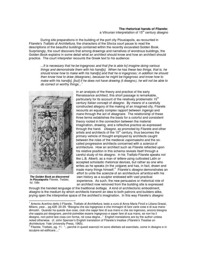 The Rhetorical Hands of Filarete | PDF | Rhetoric | Drawing