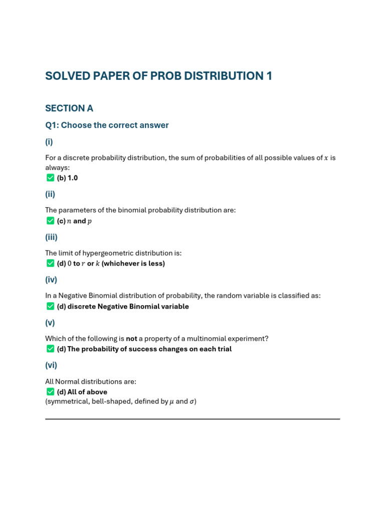Prob Distribution Past Paper Solved | PDF | Probability Distribution ...