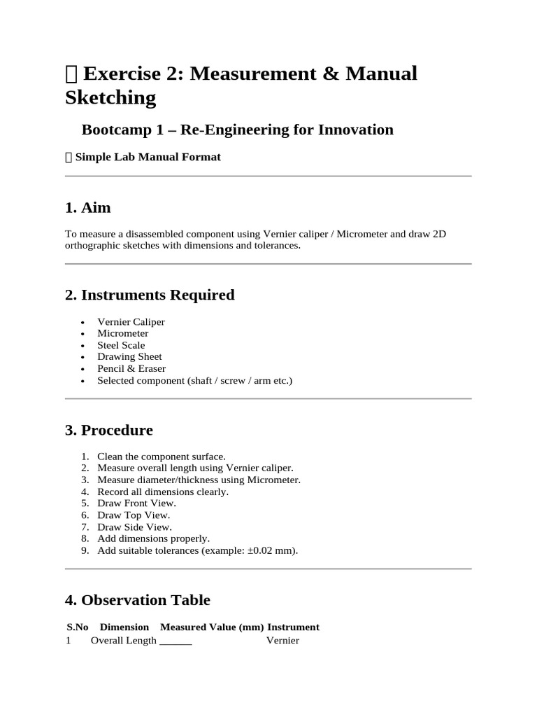 Exercise 2 Measurement & Manual Sketching | PDF
