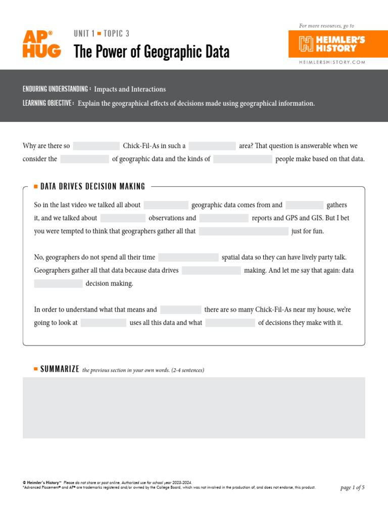 AP HUG Unit 1 Topic 3 Noteguides | PDF | Geographic Information System ...