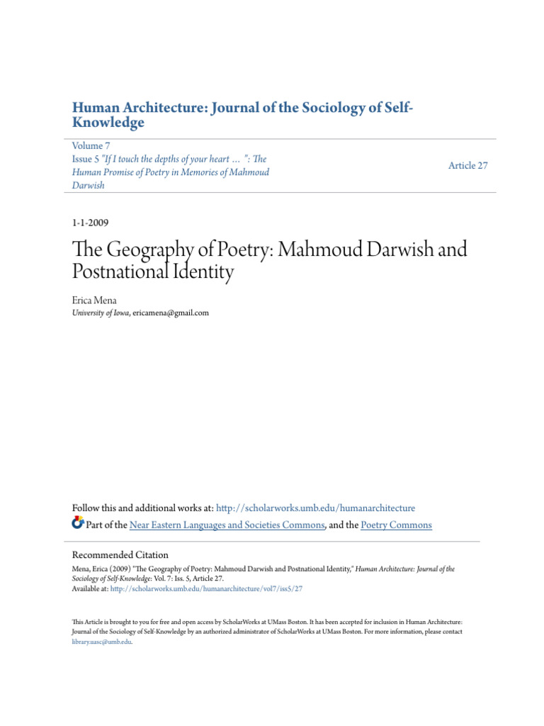 The Geography of Poetry Mahmoud Darwish and Postnational Identity | PDF