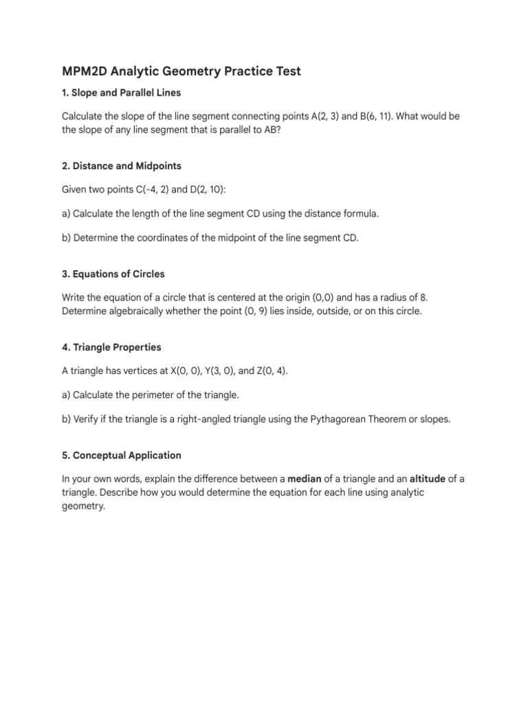 Analytic Geometry Practice Test | PDF