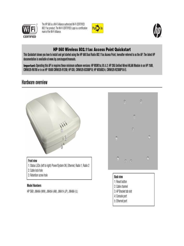 Hardware Overview: HP 560 Wireless 802.11ac Access Point Quickstart ...