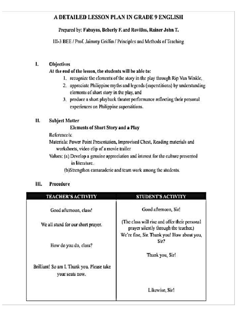 Lesson Plan in Literature 2 | PDF