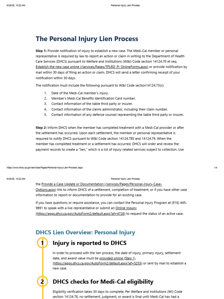 Personal Injury Lien Process DHCS | PDF