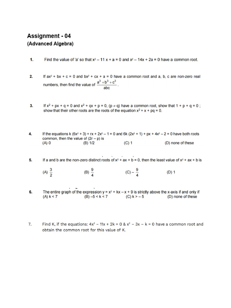 Assignment - 4 Advanced Algebra (20 Dec) | PDF