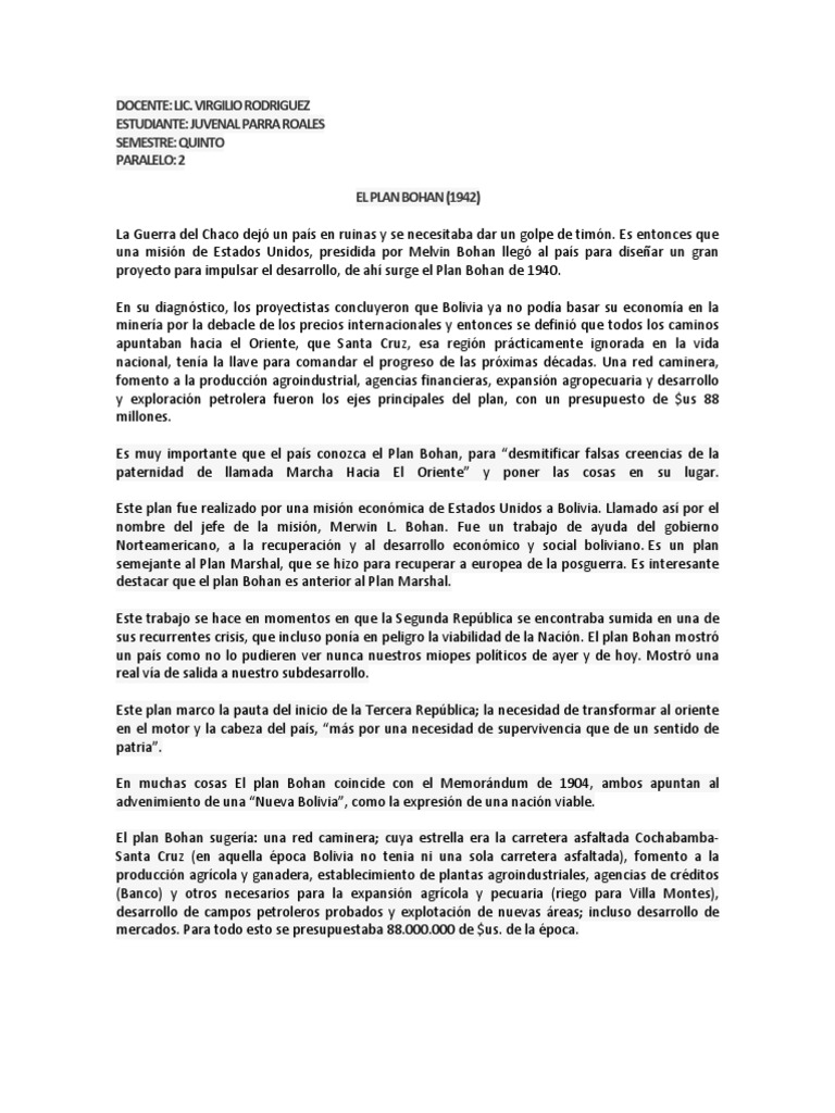 El Plan Bohan | PDF | Bolivia | Economias