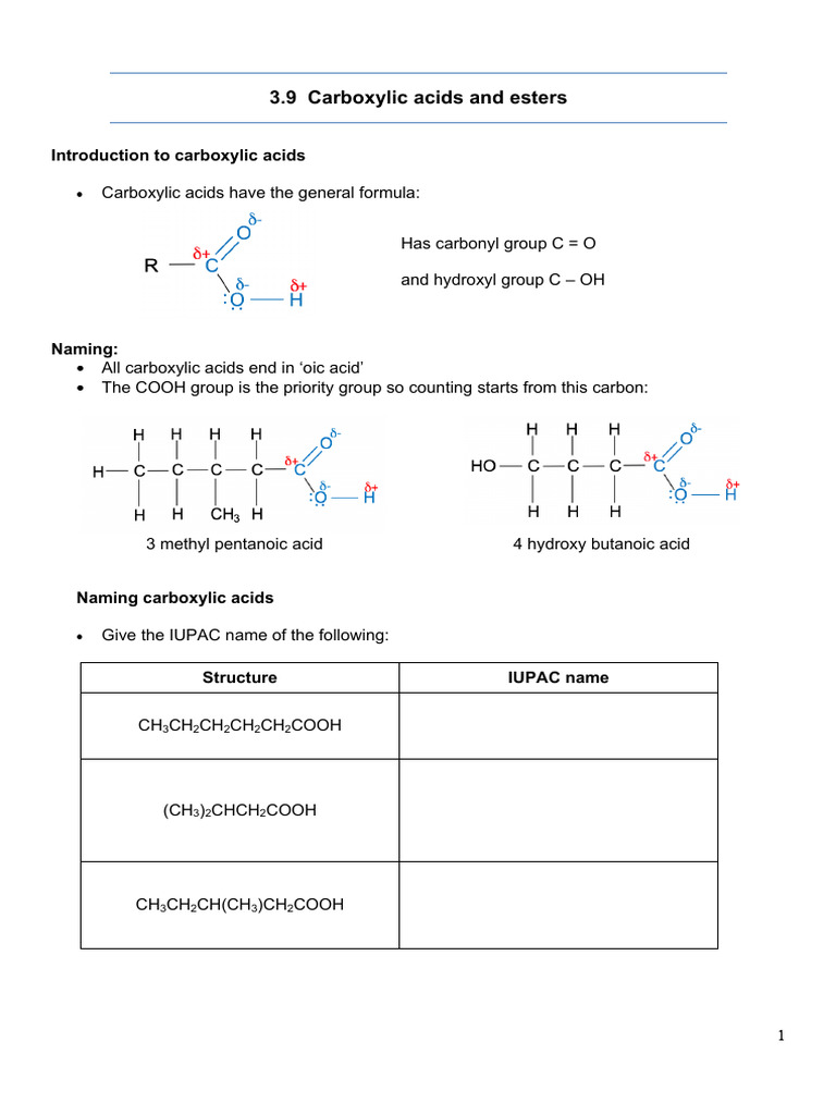 3.9 Carboxylic Acids and Esters | PDF | Ester | Carboxylic Acid