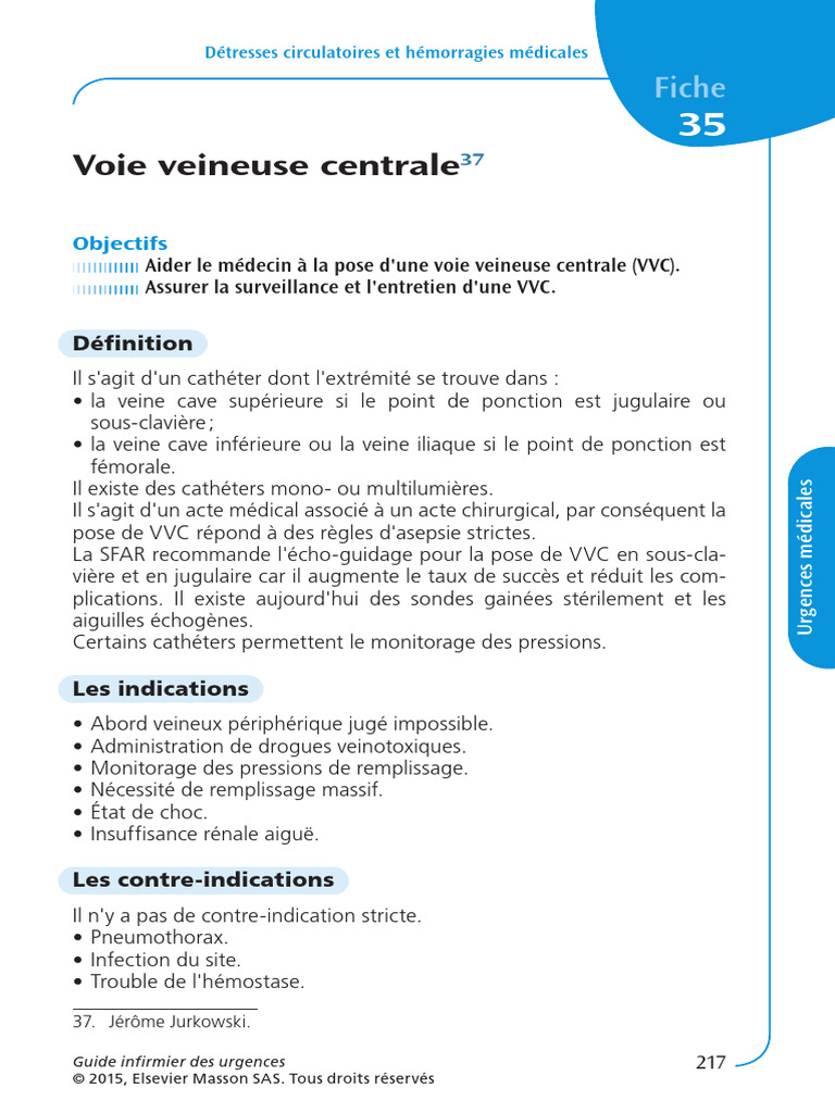 Fiche 35 Voie Veineuse Centrale | PDF | Spécialités médicales ...