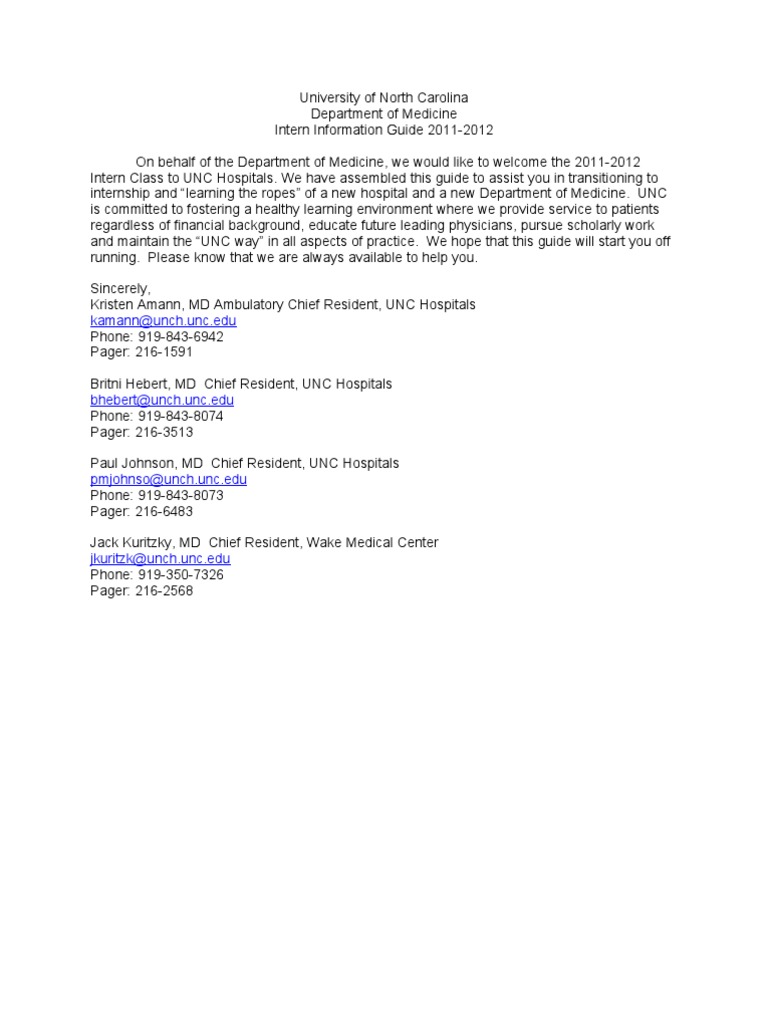 Intern Survival Guide The UNC Department of Medicine | PDF | Patient ...