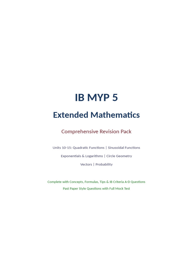 IB - MYP5 - Units 10-15 - Extended - Maths - Revision | PDF | Quadratic ...