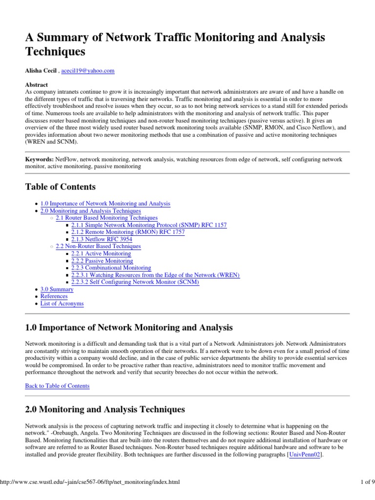 A Summary of Network Traffic Monitoring and Analysis Techniques | PDF ...