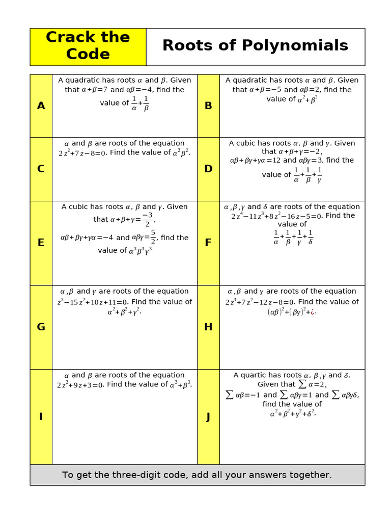 Roots of Polynomials Crack The Code | PDF | Zero Of A Function ...