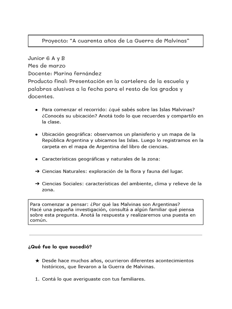 Proyecto - "A Cuarenta Años de La Guerra de Malvinas" | PDF | Islas ...
