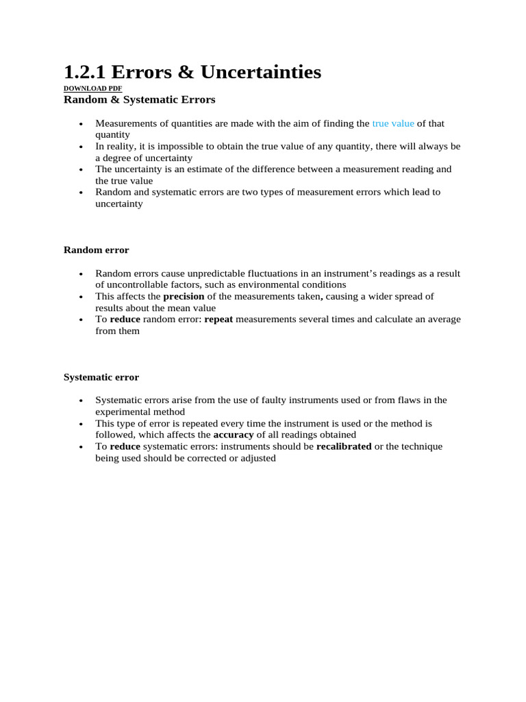 1.2.1 Errors-1 | PDF | Observational Error | Accuracy And Precision