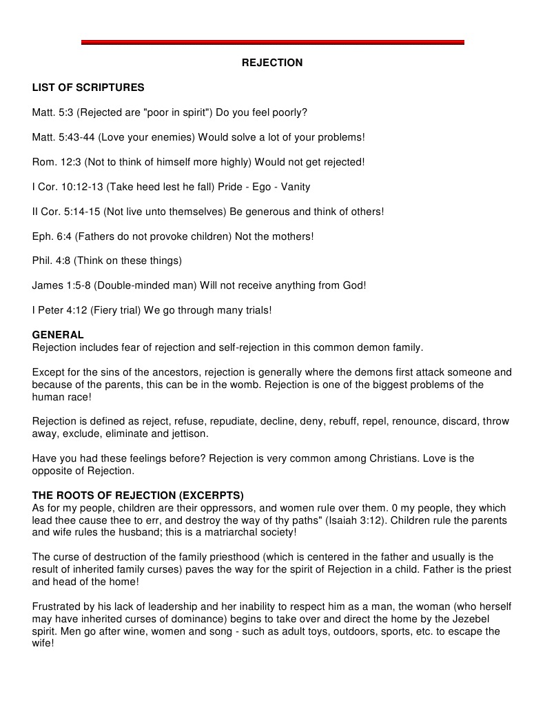 Rejection List of Scriptures | PDF | Forgiveness | Schizophrenia