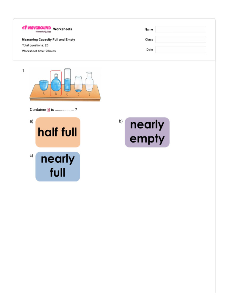 Measuring Capacity Full and Empty Quiz | PDF