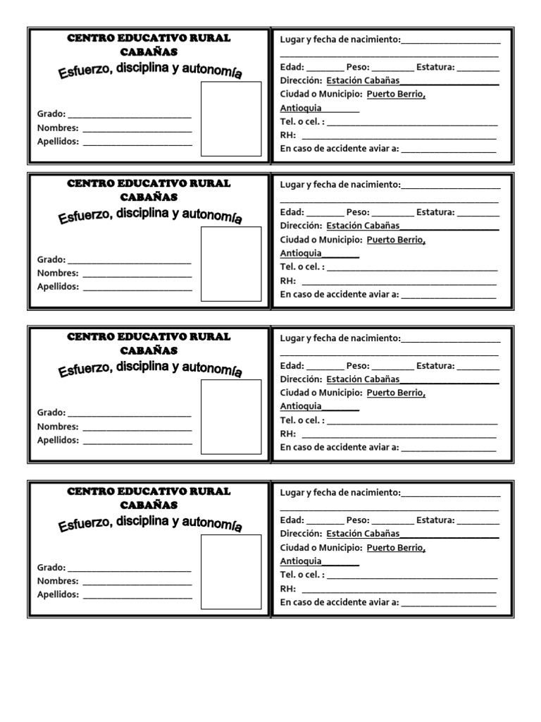 Plantilla de Carnet Estudiantil Infantil | PDF | Negocios