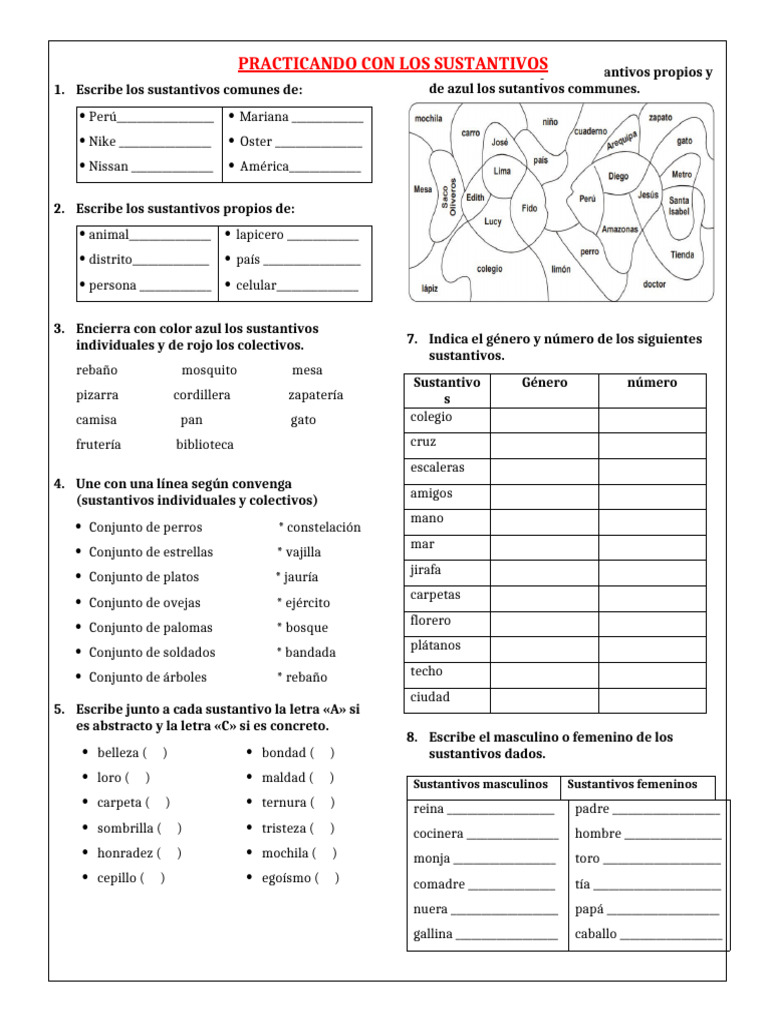 3ero Primaria - El Sustantivo | PDF | Verbo | Adjetivo