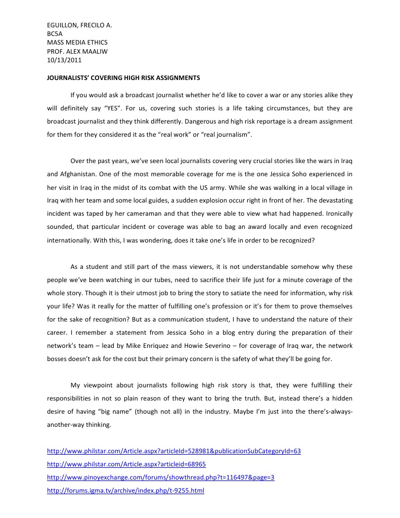 High-Risk Journalism Ethics | PDF | Broadcast Journalism | Journalism