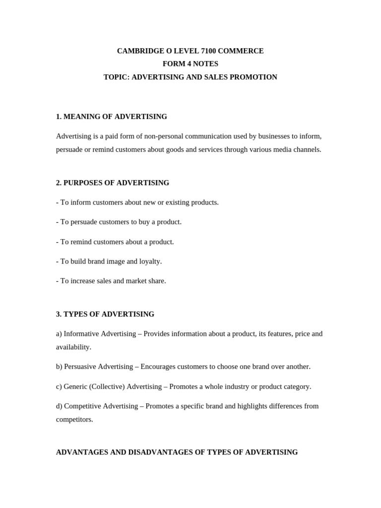 Form 4 Commercial Advertising Notes | PDF | Advertising | Brand