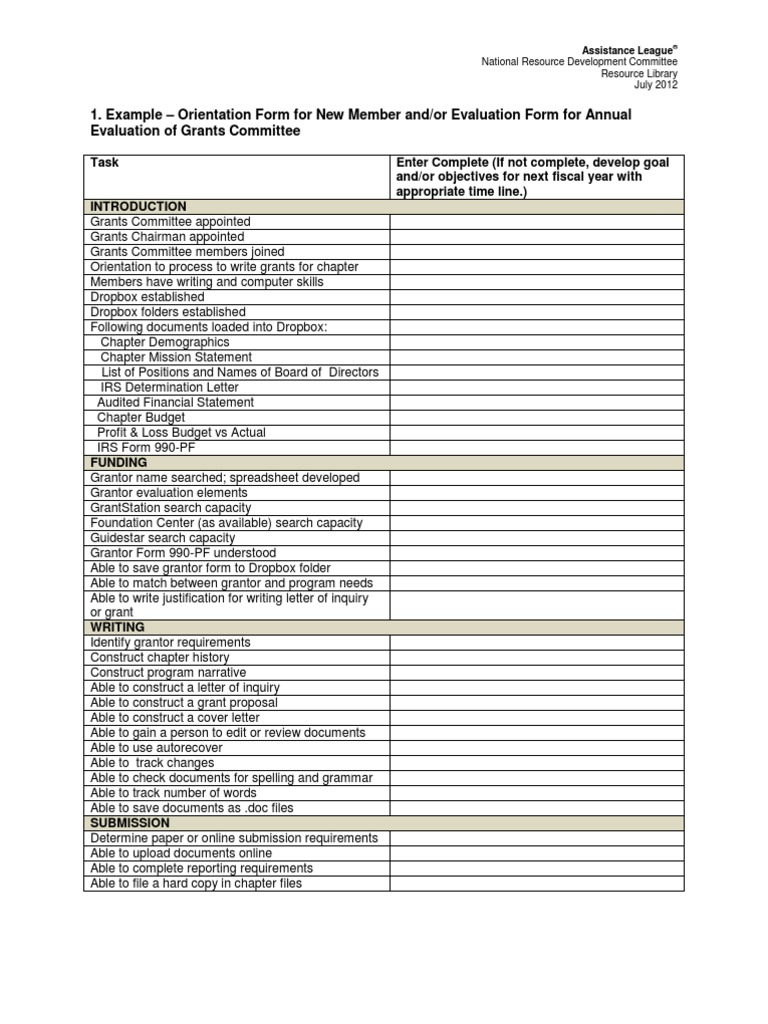 Example - Orientation Form | PDF | Grant Writing | Evaluation